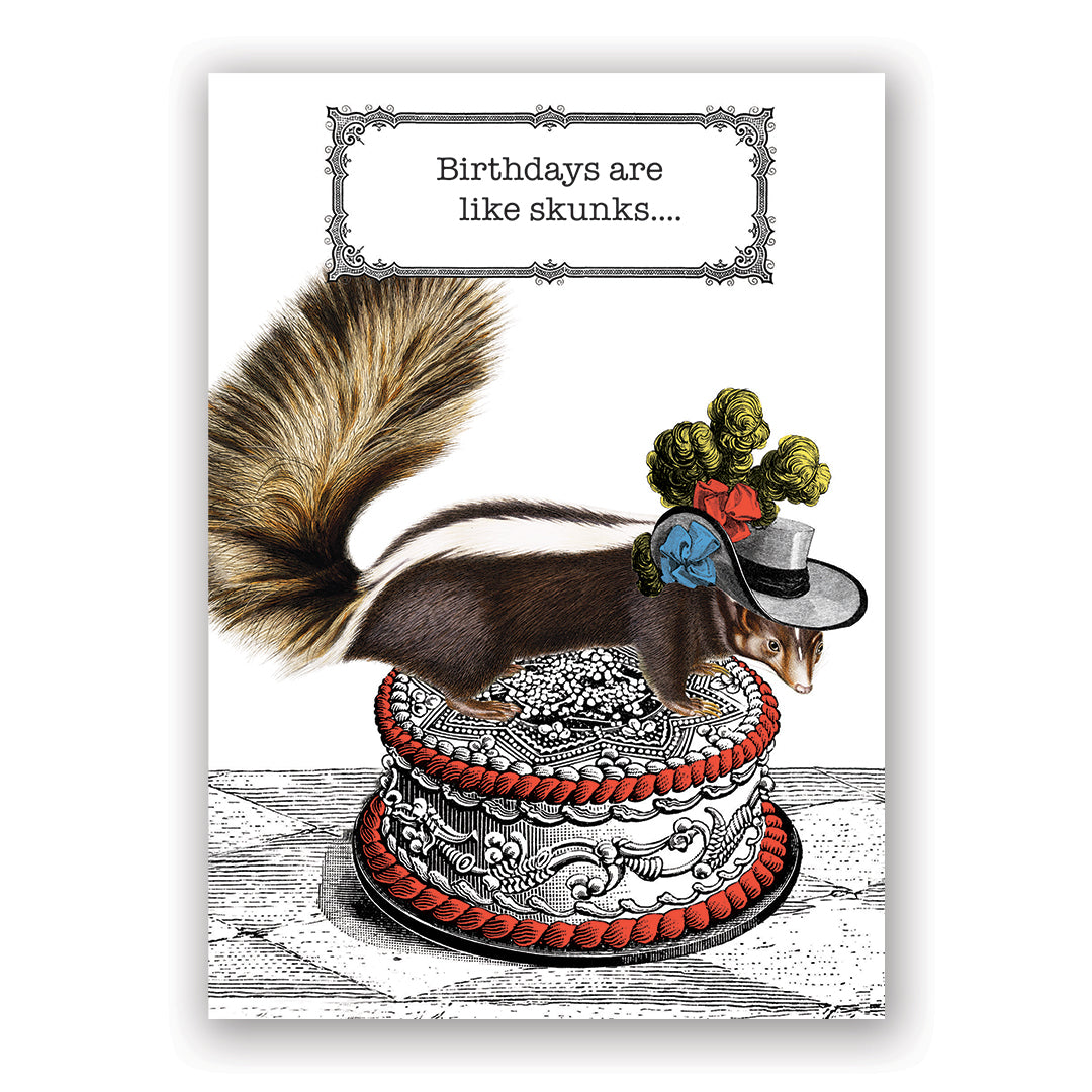 Skunk Birthday Card – The Mincing Mockingbird & The Frantic Meerkat
