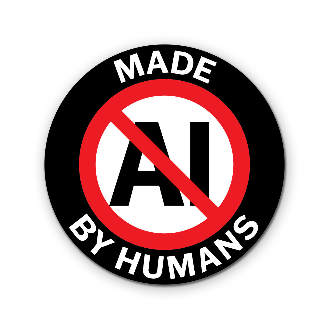 No AI Round Sticker – The Mincing Mockingbird & The Frantic Meerkat