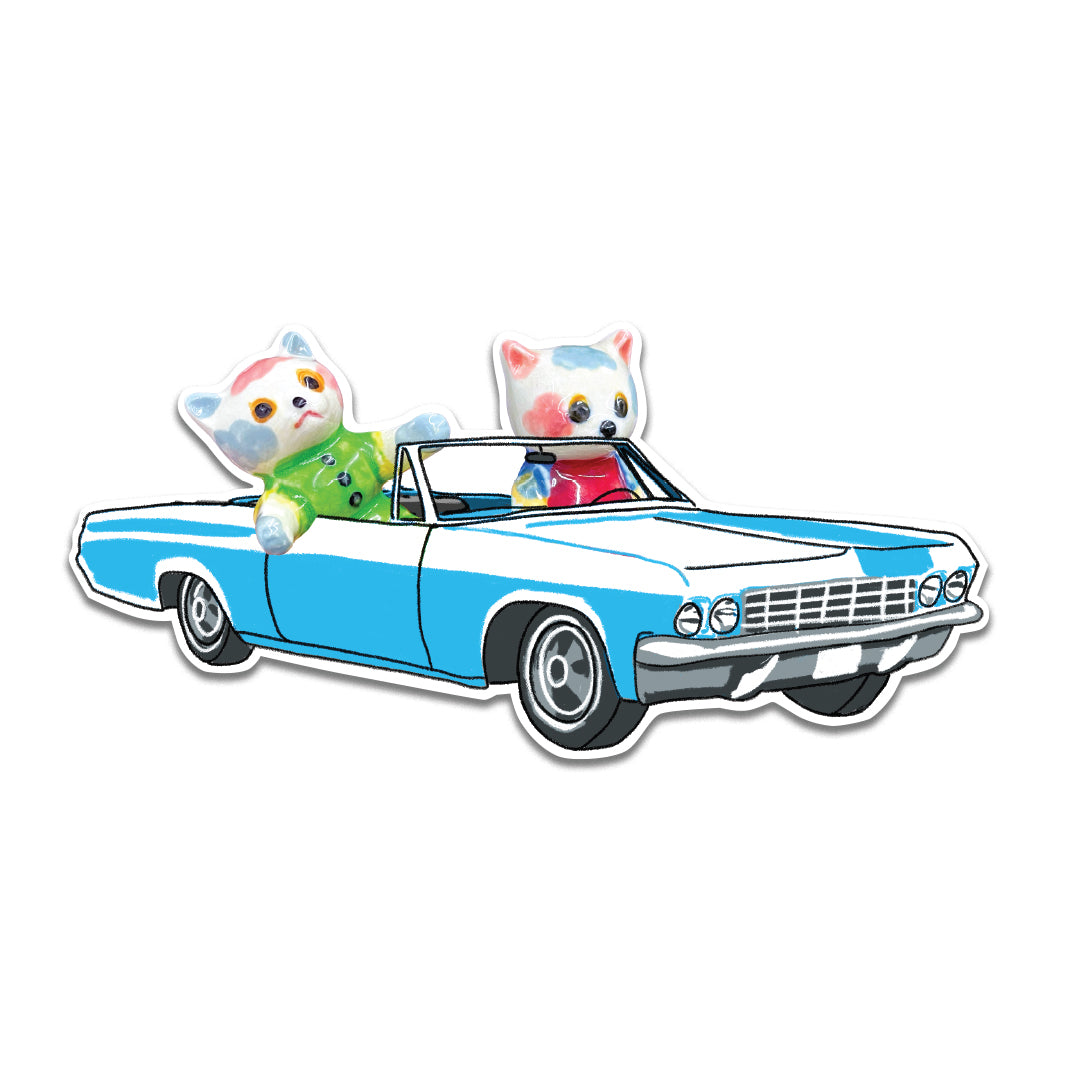 Convertible Cat Sticker – The Mincing Mockingbird & The Frantic Meerkat